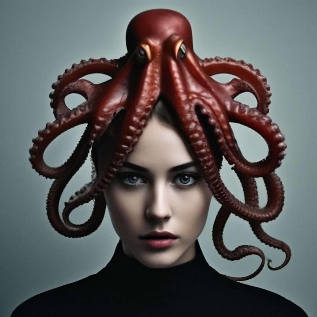 "Simple minimal striking photograph of a woman with an octopus on her ...