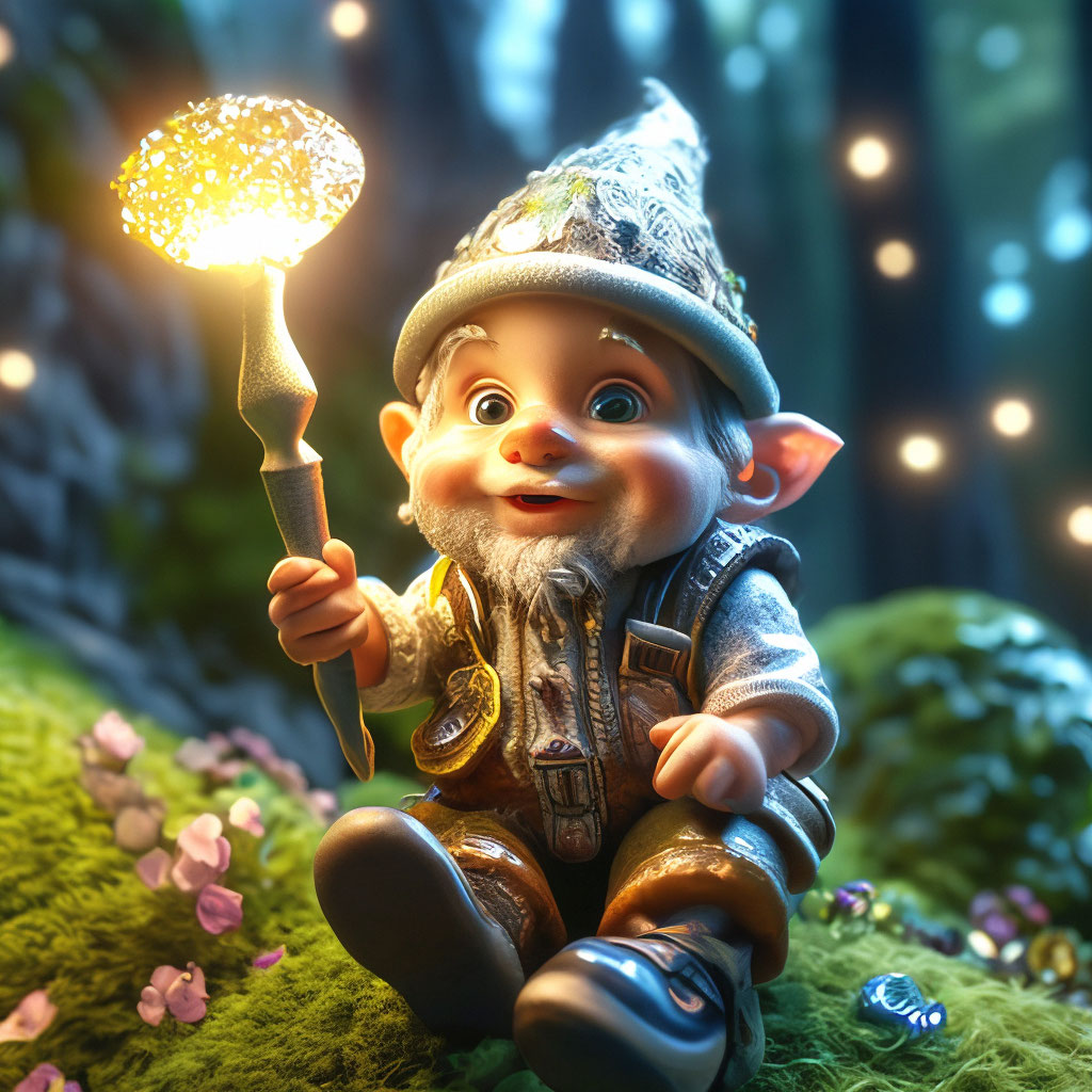 "Hyperrealistic cute kind dwarf in shoes and a cap with a flashlight in ...