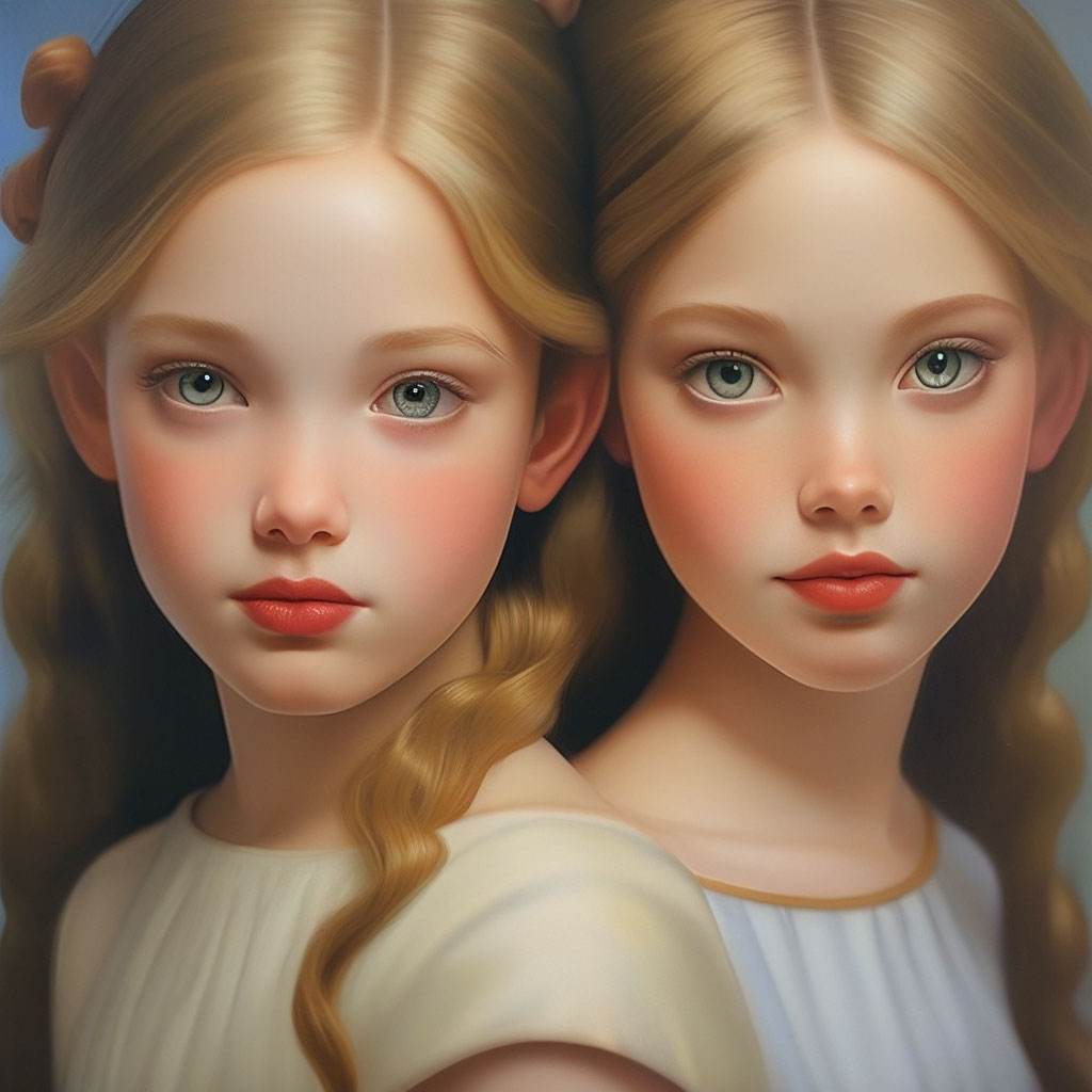 "Triplets portrait, emphasis on the eyes, large beautiful eyes ...