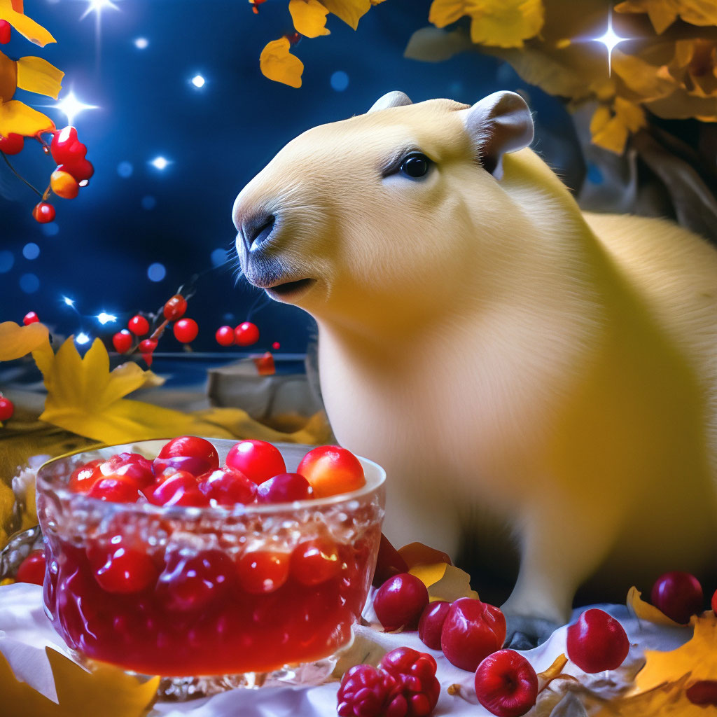 "A snow-white capybara came to the smell of jam, a capybara tastes jam ...