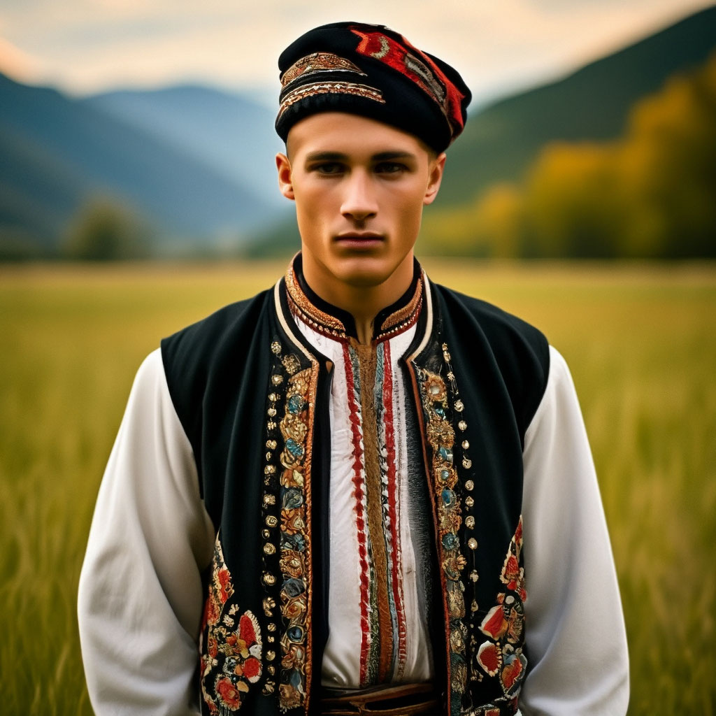 "National romanian men's outfit" — image created in Shedevrum