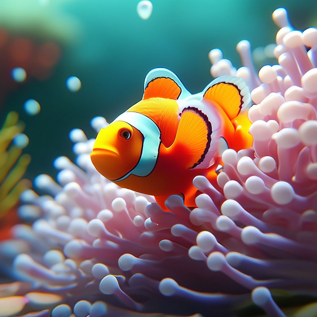 "Clown fish in anemone, realistic, 4k, beautiful" — image created in ...