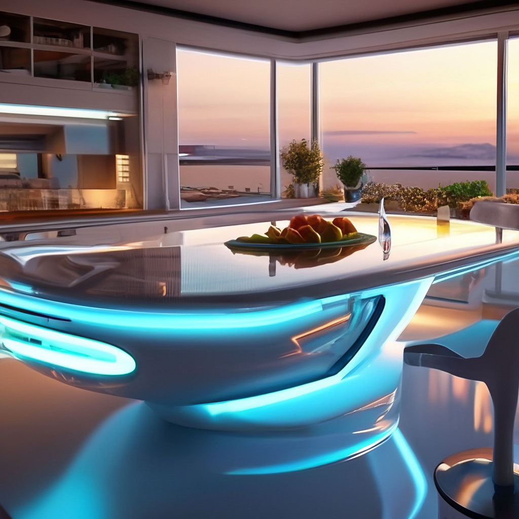 "Futuristic Kitchen table in the future, aesthetically pleasing ...