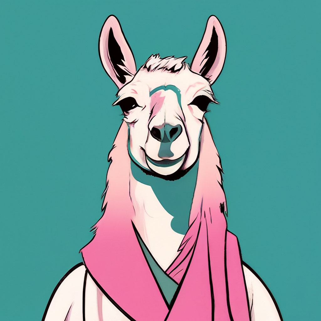 "The lama is smiling few details, full face, minimalism, turquoise ...
