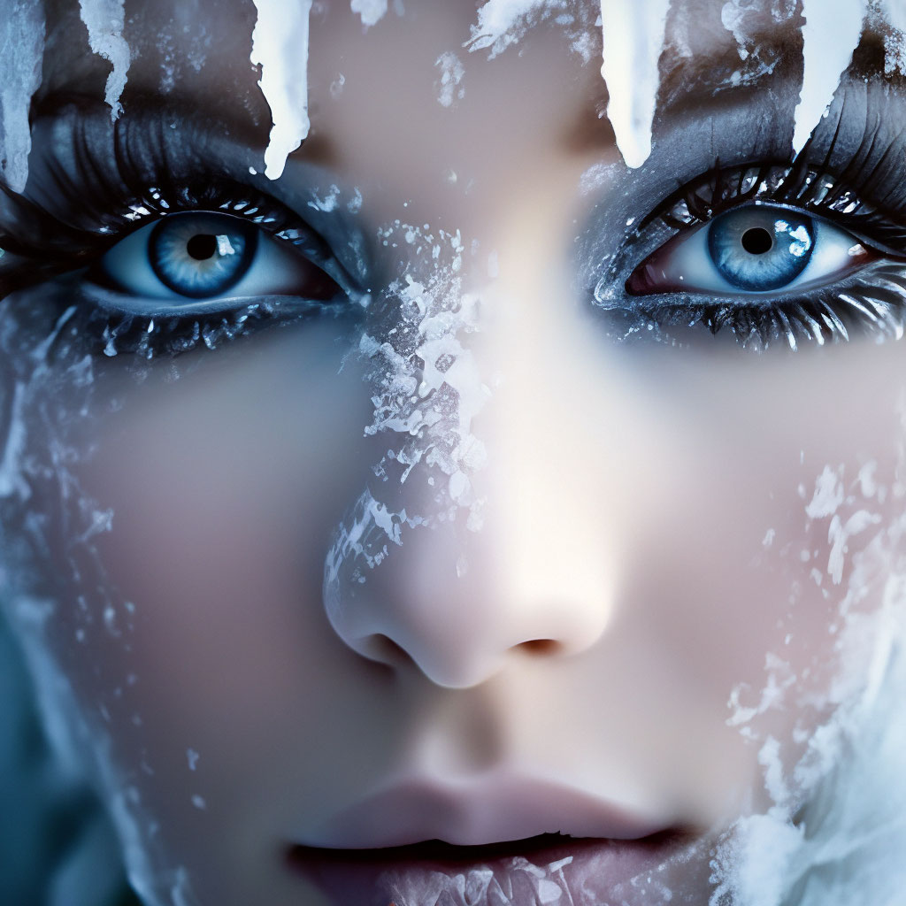 "Frozen eyes are covered with crystal frost long hairs of eyelashes on ...