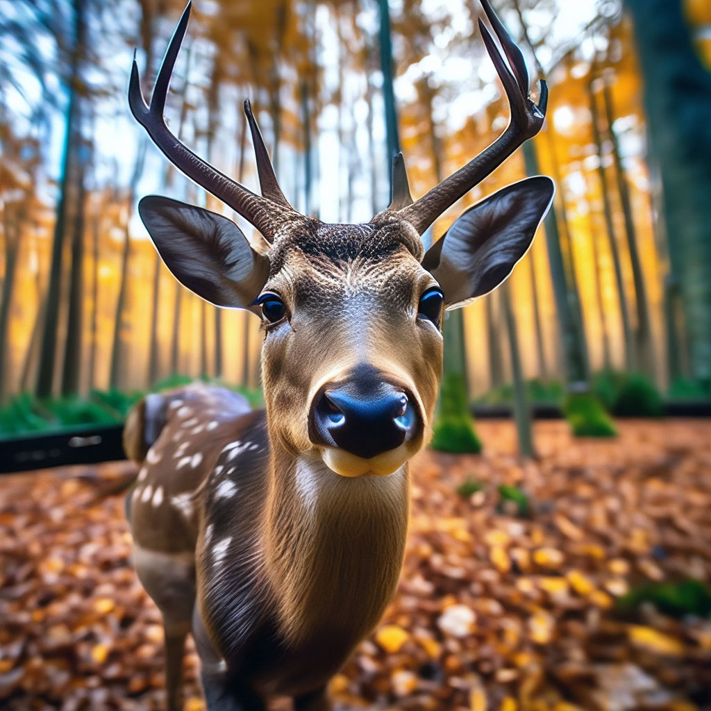 "Deer, in the autumn forest, camera trap, random photo, flash, portrait ...