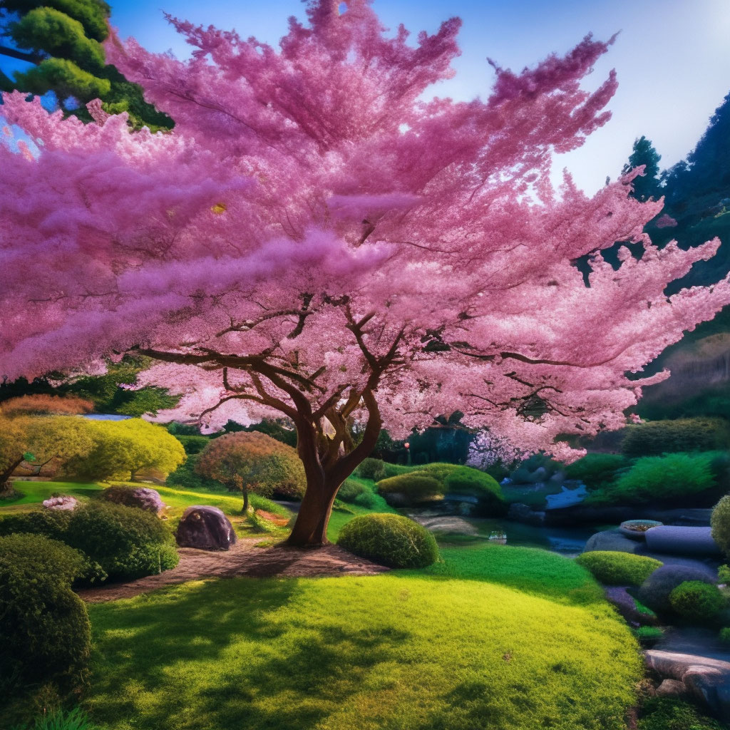 "Beautiful sakura tree in the garden, aesthetically pleasing, 30mm lens ...