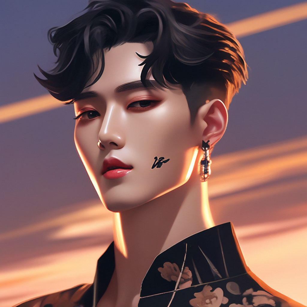 "Beautiful realistic Korean guy, aristocratic facial features, consists ...