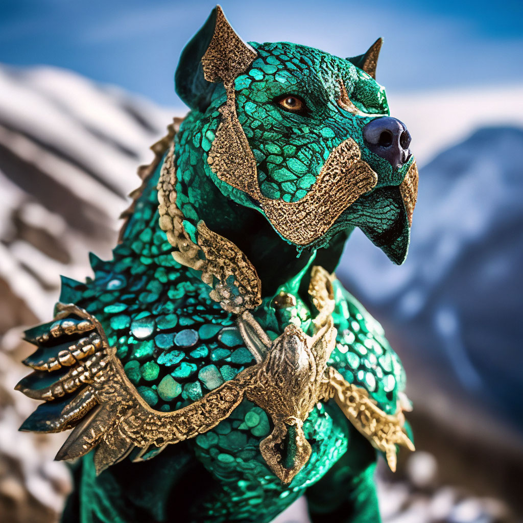 "Mastiff-dragon dog, metamorphoses, anthropomorphic, in filigree armor ...