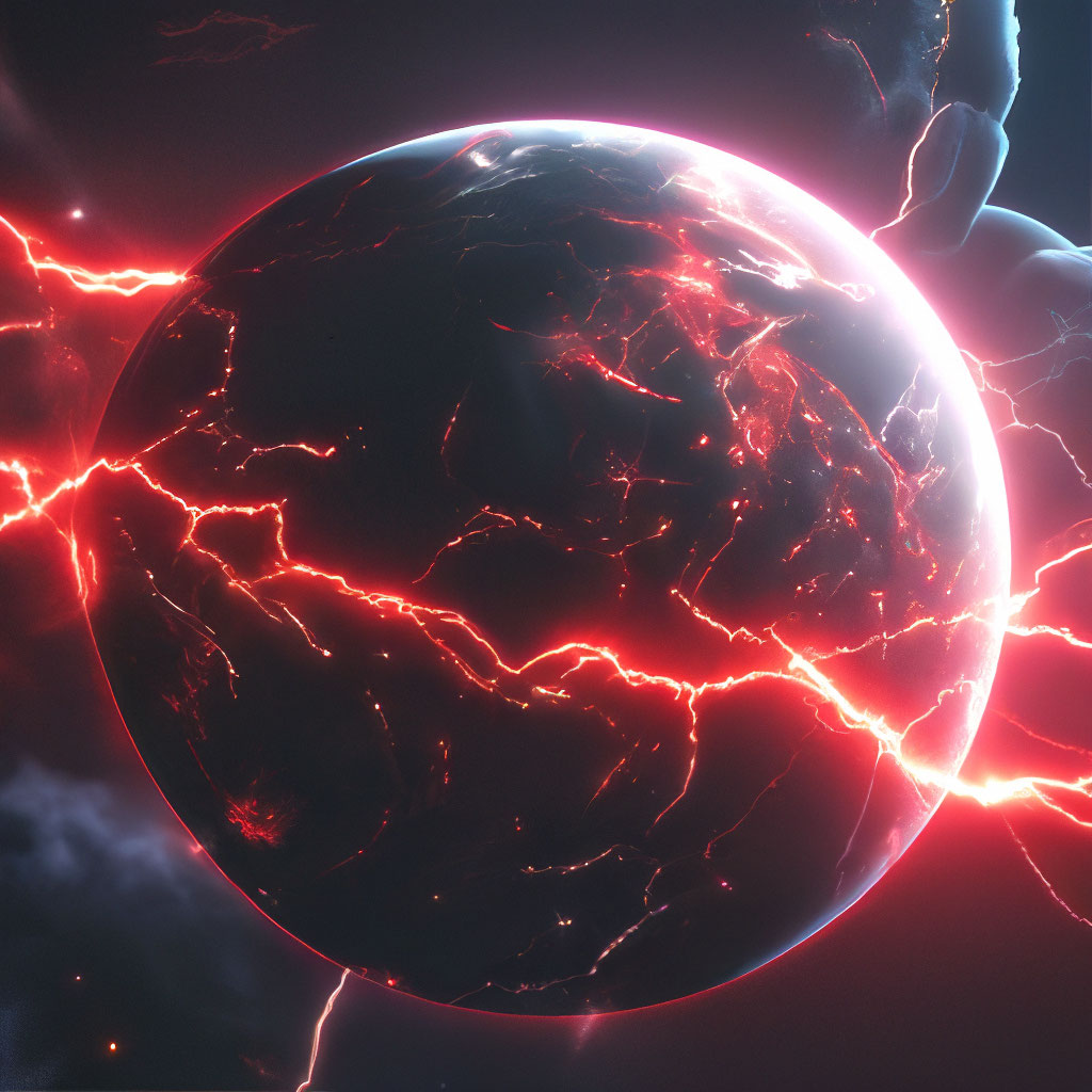 "Black planet, universe, red shades, lightning, stars, space, high ...