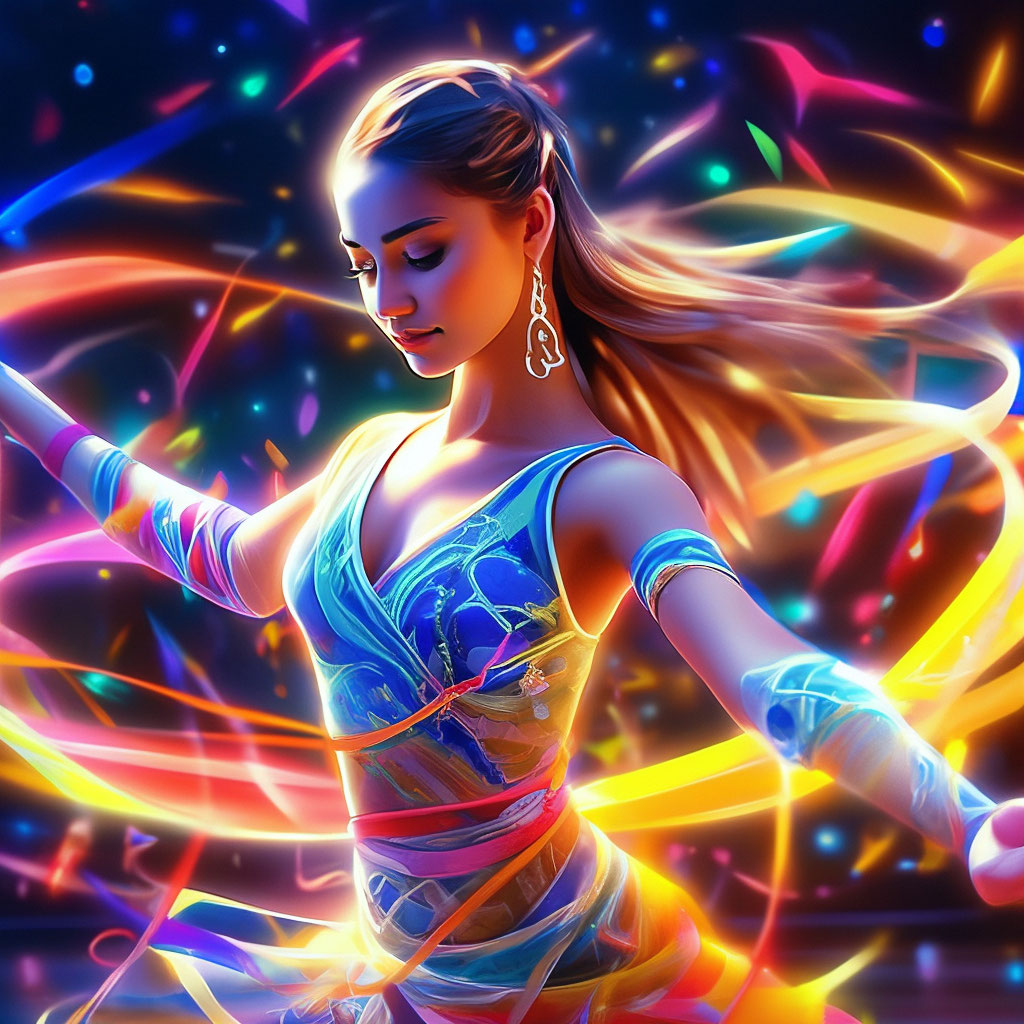 "Zentangle, girl, sports dance with ribbons, movement, aesthetically ...