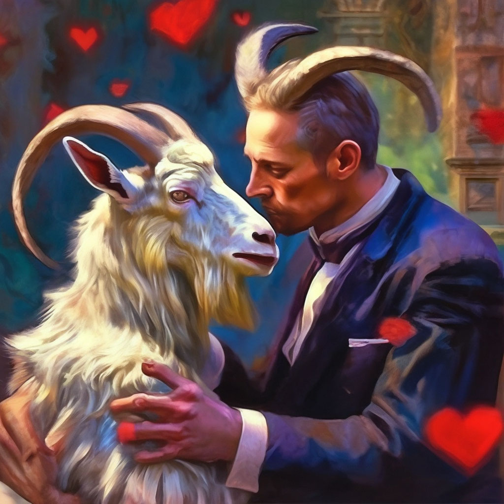 "Love is evil, you will love a goat" — image created in Shedevrum