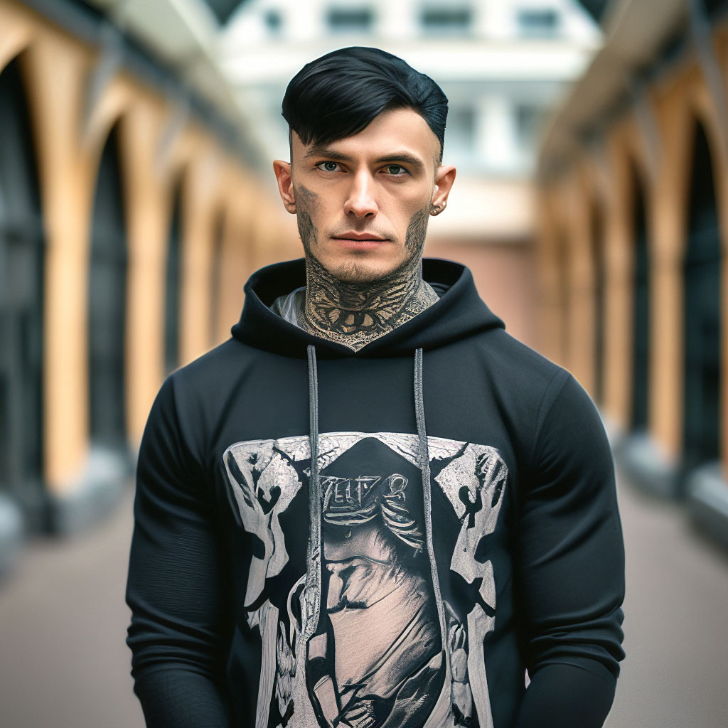 "Pushkin with a fashionable men's haircut, black hair and tattoos on ...