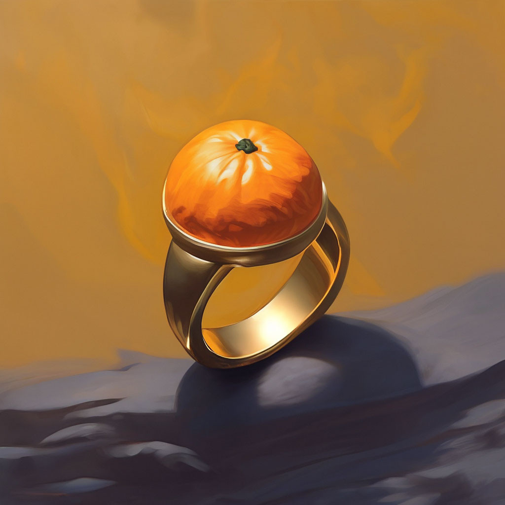 "A gold ring in the shape of a mandarin." — image created in Shedevrum