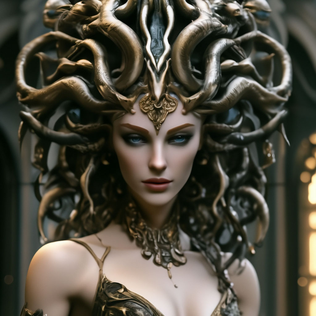 "Gorgon, 3D, mystery, fantasy" — image created in Shedevrum