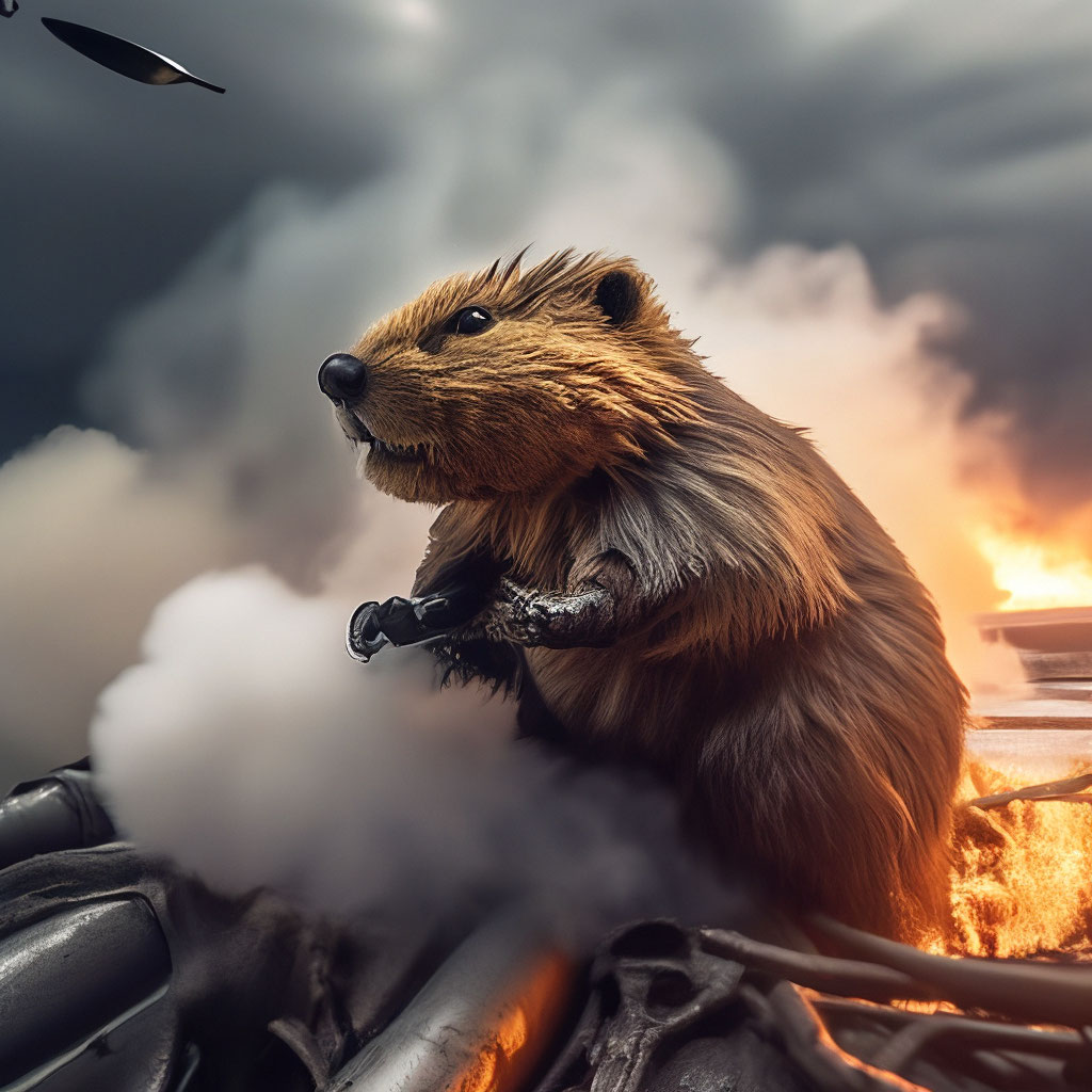 "Beaver smokes while flying on a plane" — image created in Shedevrum