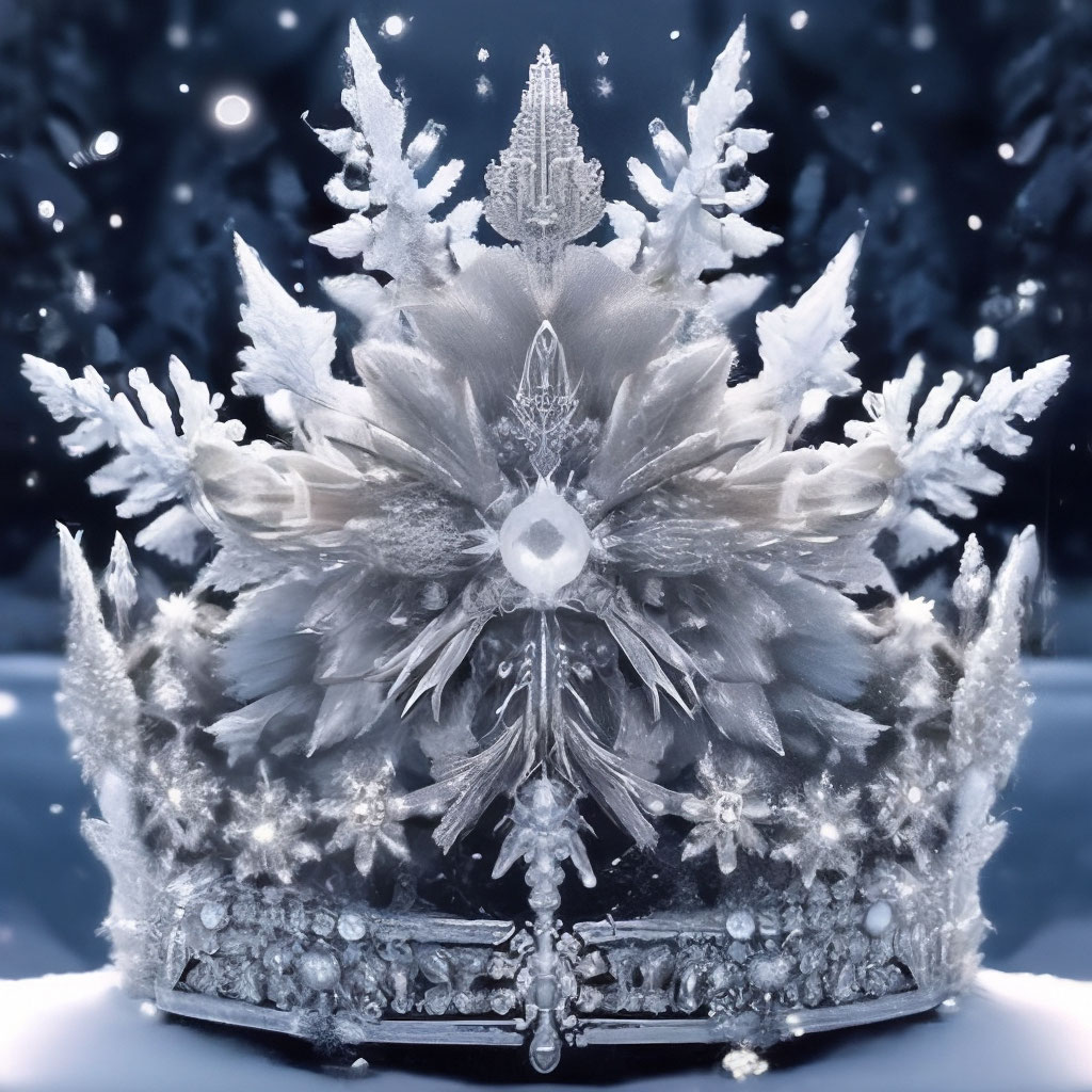 "Snow queen crown and snowflake decorations, symmetrically beautiful ...