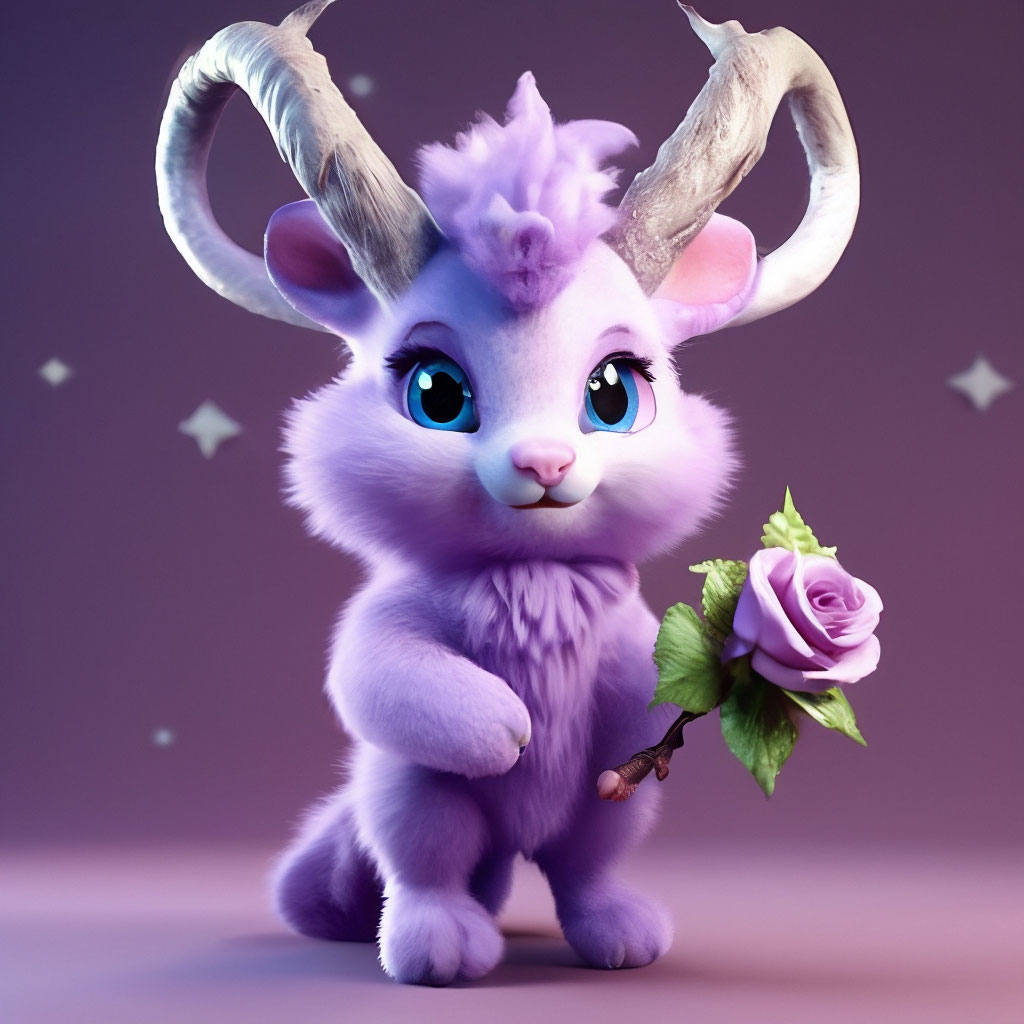"Дух рождества a cute fluffy lilac creature, with a long tail and horns ...