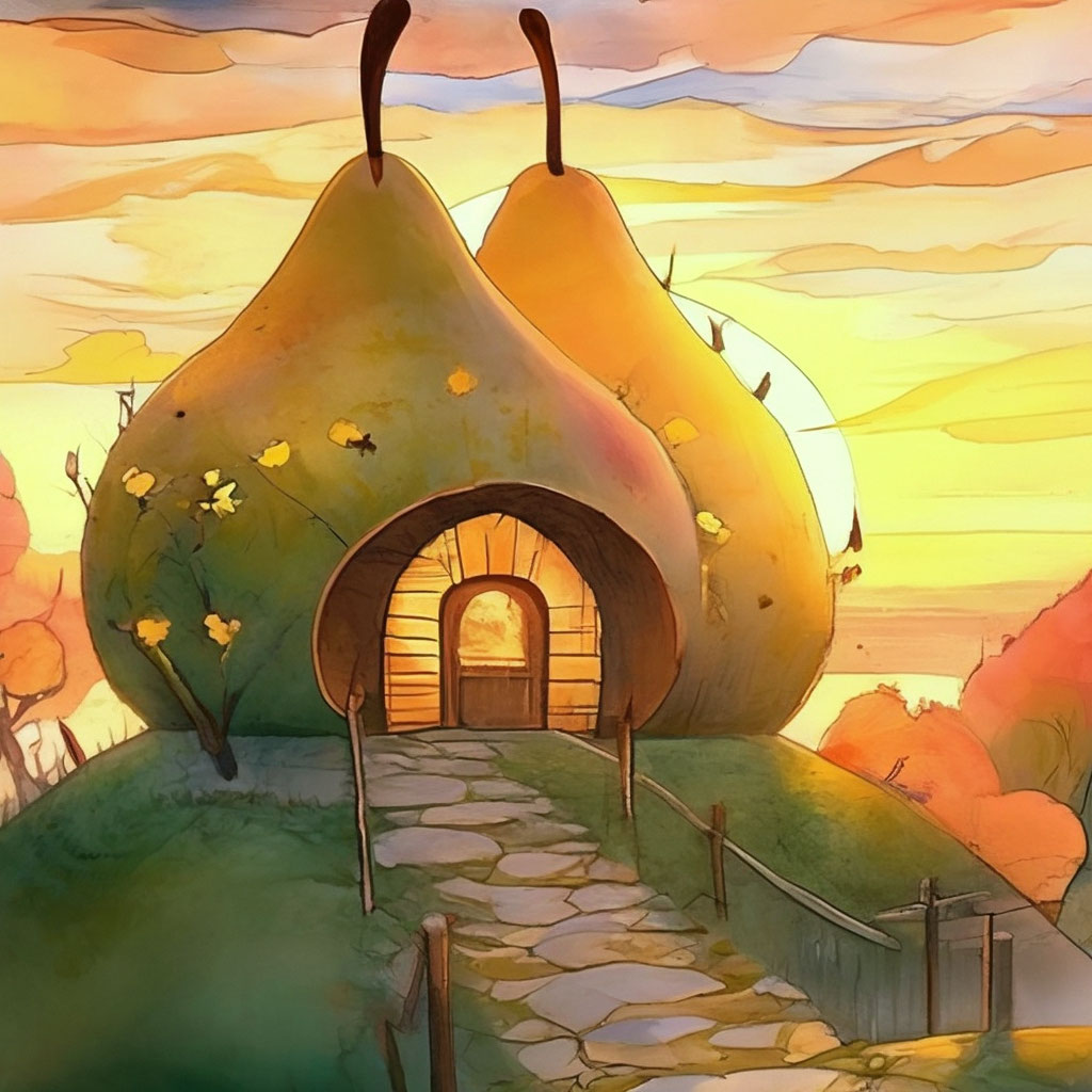 "😼 pear house, round pear house, needles, watercolor, drawing, fine ...