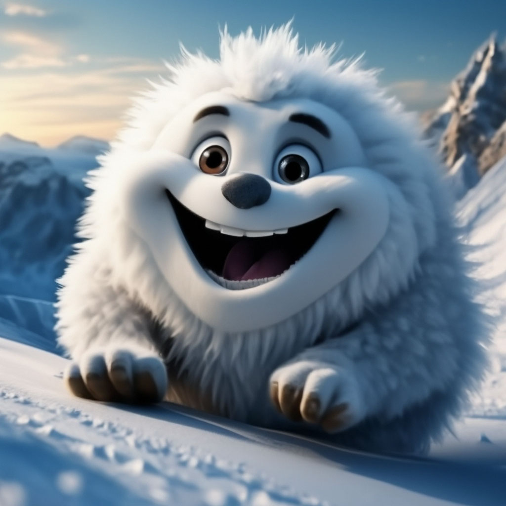 "A fabulous creature funny, smiling in the form of a snowball rolling ...
