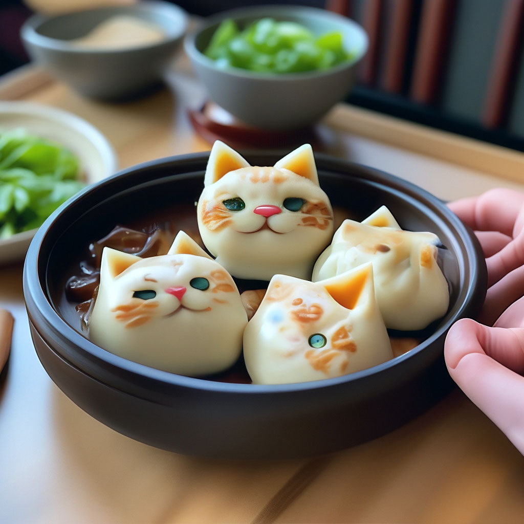 "Cat dumplings" — image created in Shedevrum