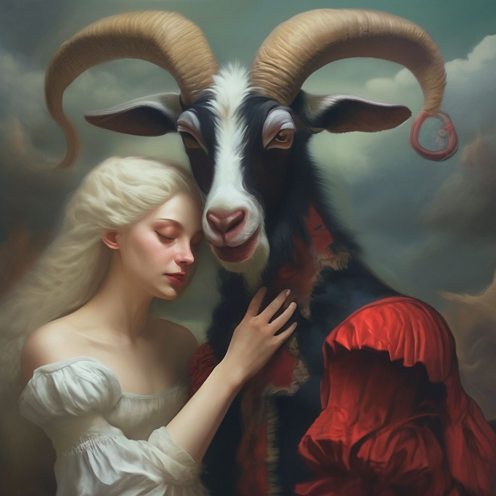 "Love is evil, you will love a goat" — image created in Shedevrum