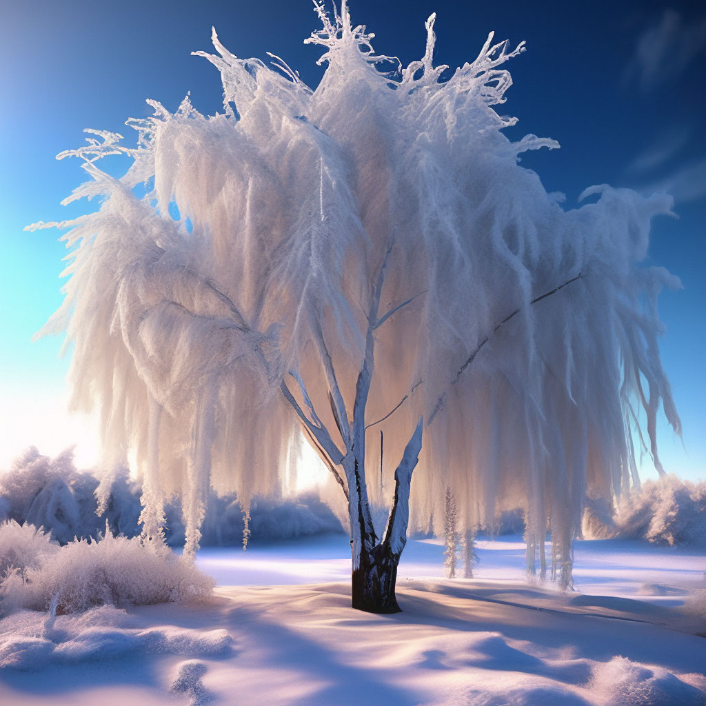 "Birch covered with frost, sunny,frosty ;#ultra-precise detail, high ...