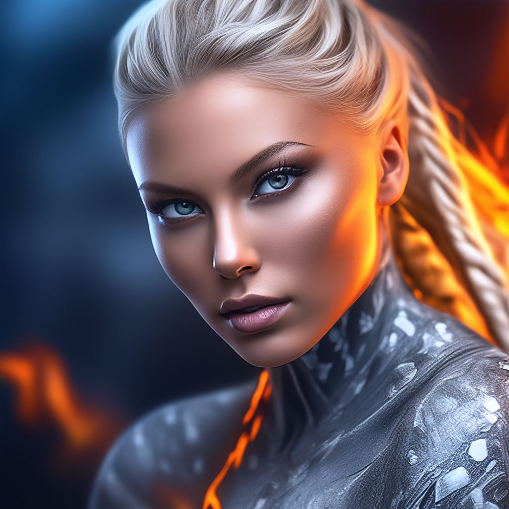 "Body art fiery skin hdr, 8k, moire, goosebumps, shallow depth of field ...