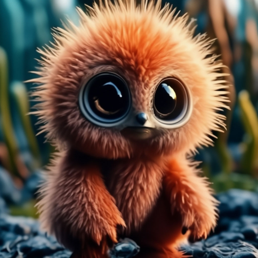 "Cute furry alien creature, on the background of an alien landscape, an ...