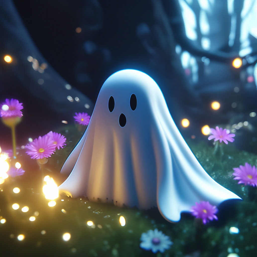"Friendly ghost Casper! fantasy world,flowers, soft light,professional ...