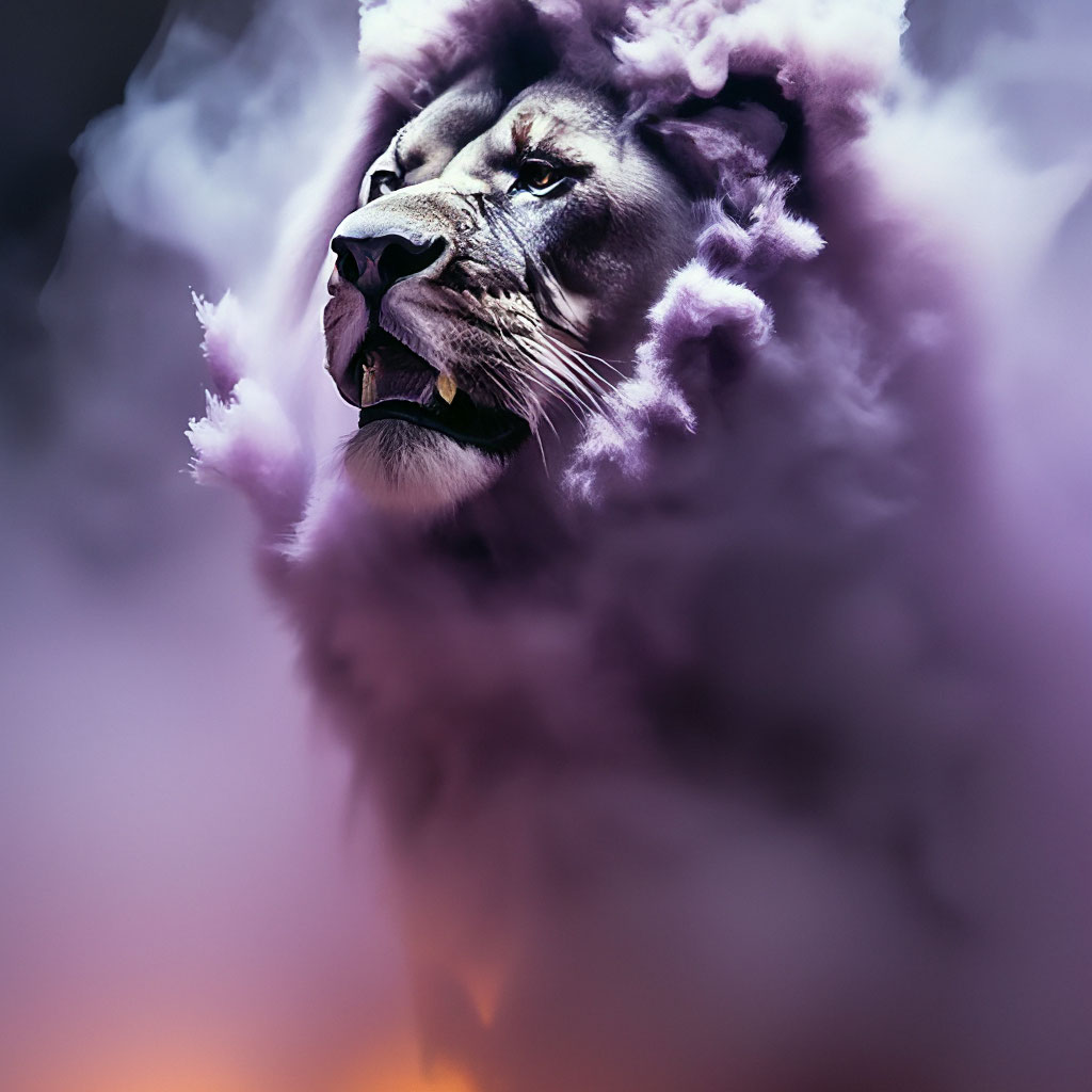 "A smoky lion made of smoke, haze, fog.clear lines, clarity of ...