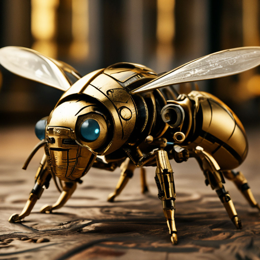 "Mechanical robot bee of ancient civilization" — image created in Shedevrum