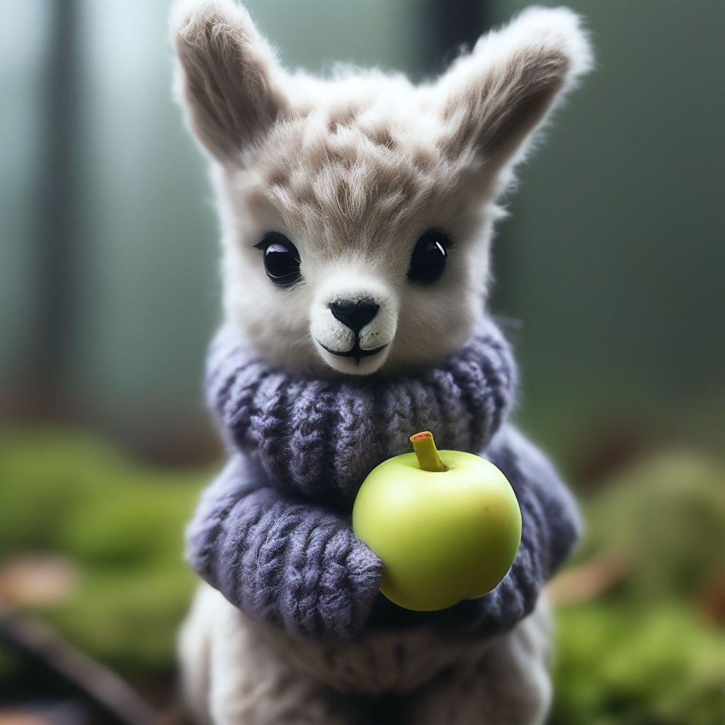 "Realistic tiny fluffy baby llama big beautiful knitted sweater holding ...