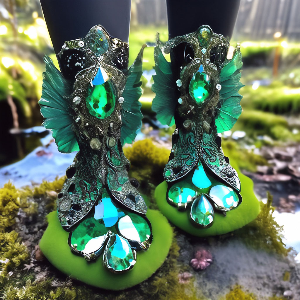 "Kikimara fairy swamp shoes, and very beautiful legs and moss, emeralds ...