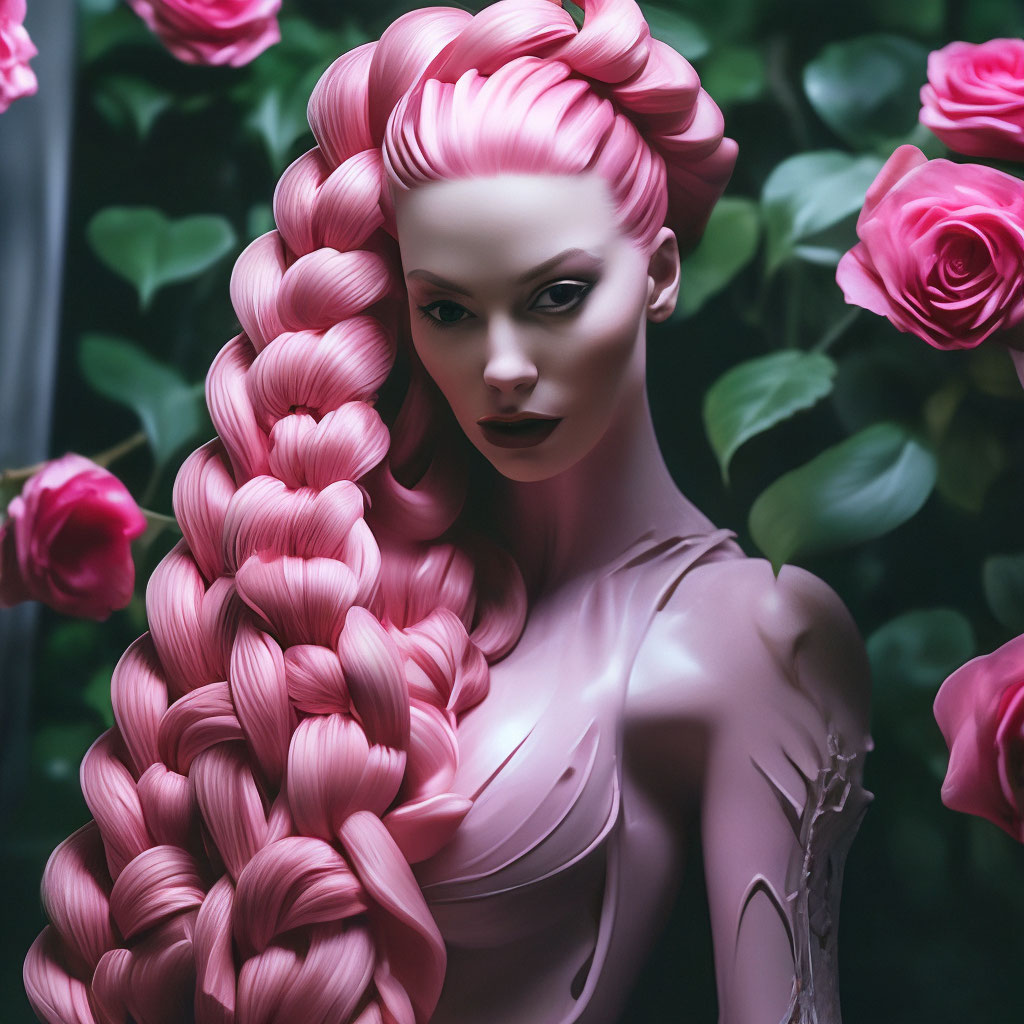 "Rapunzel and alien hybrid on pink rose, aesthetically pleasing ...