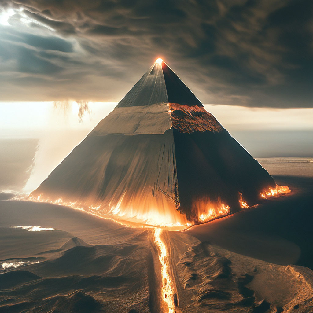"Giant pyramid flying in space to earth, aesthetically pleasing ...