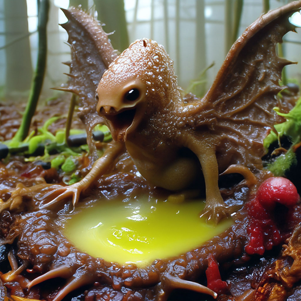 "Forest, morning.Allanfas.The nest! on rotten sand, the embryo of an ...