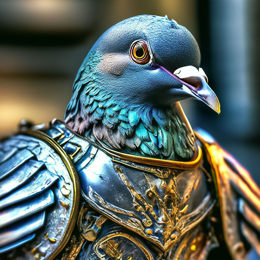 "A pigeon in armor, +coherent, intricate, high octane, HDR, rtx ...