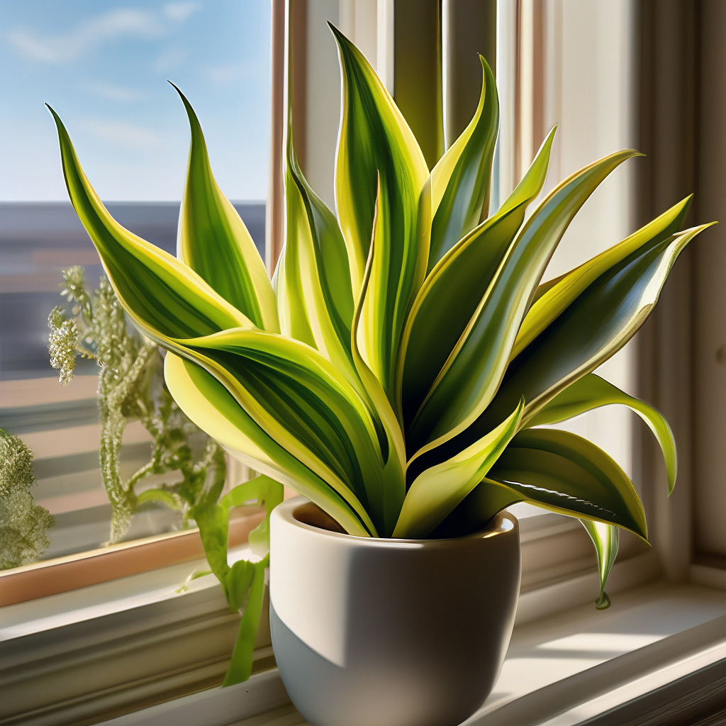 "Sansevieria, high detail, sunny window sill" — image created in Shedevrum