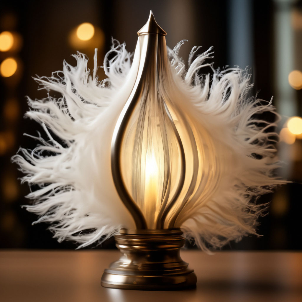 "A beautiful non-symmetrical magic lamp, made of long beige neon ...