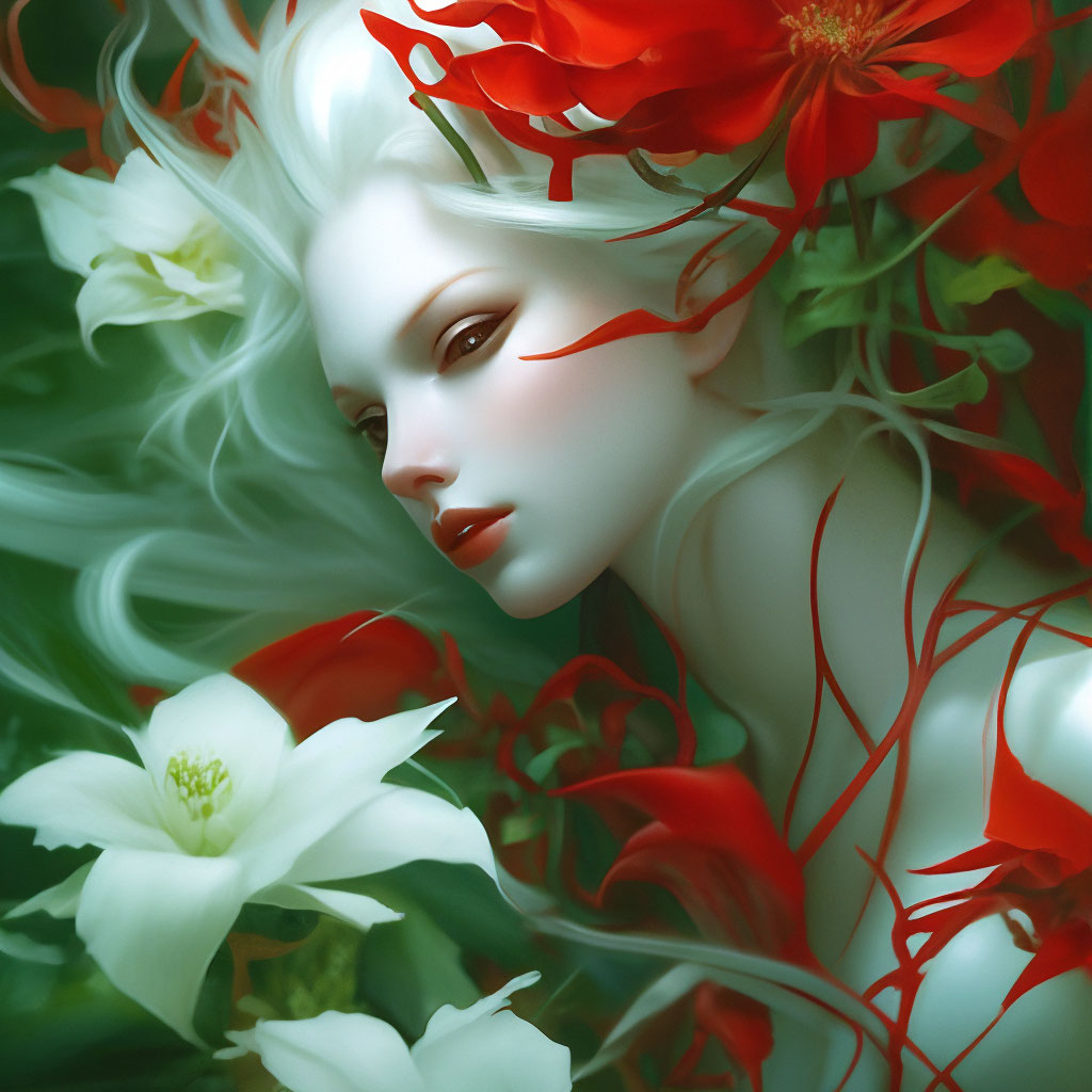 "Photorealism,white maiden mermaid demon,half-side view, green glowing ...