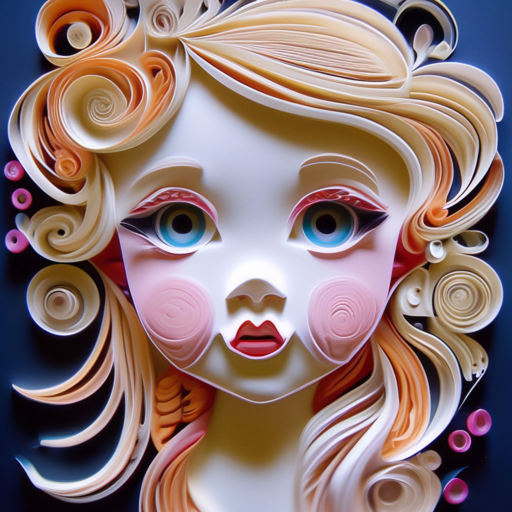"Girl's face, quilling" — image created in Shedevrum