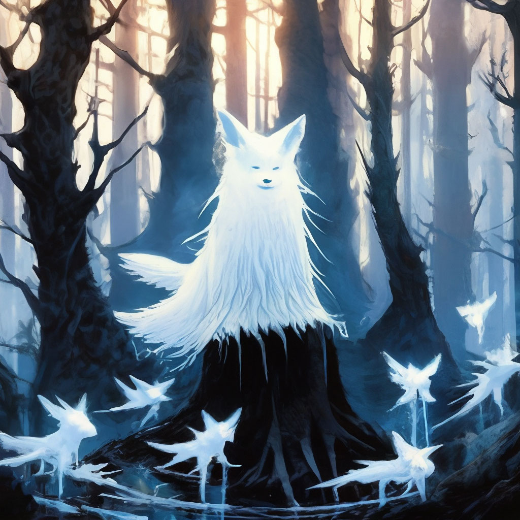 "The Spirit of the Forest🦊 six-dimensional surreal landscape, ghost on ...