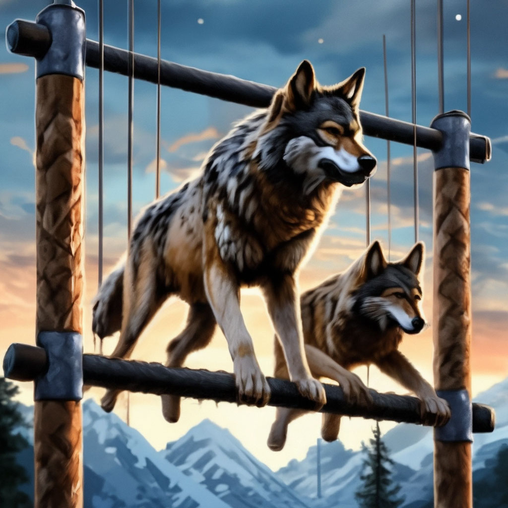 "Wolves on the horizontal bar" — image created in Shedevrum