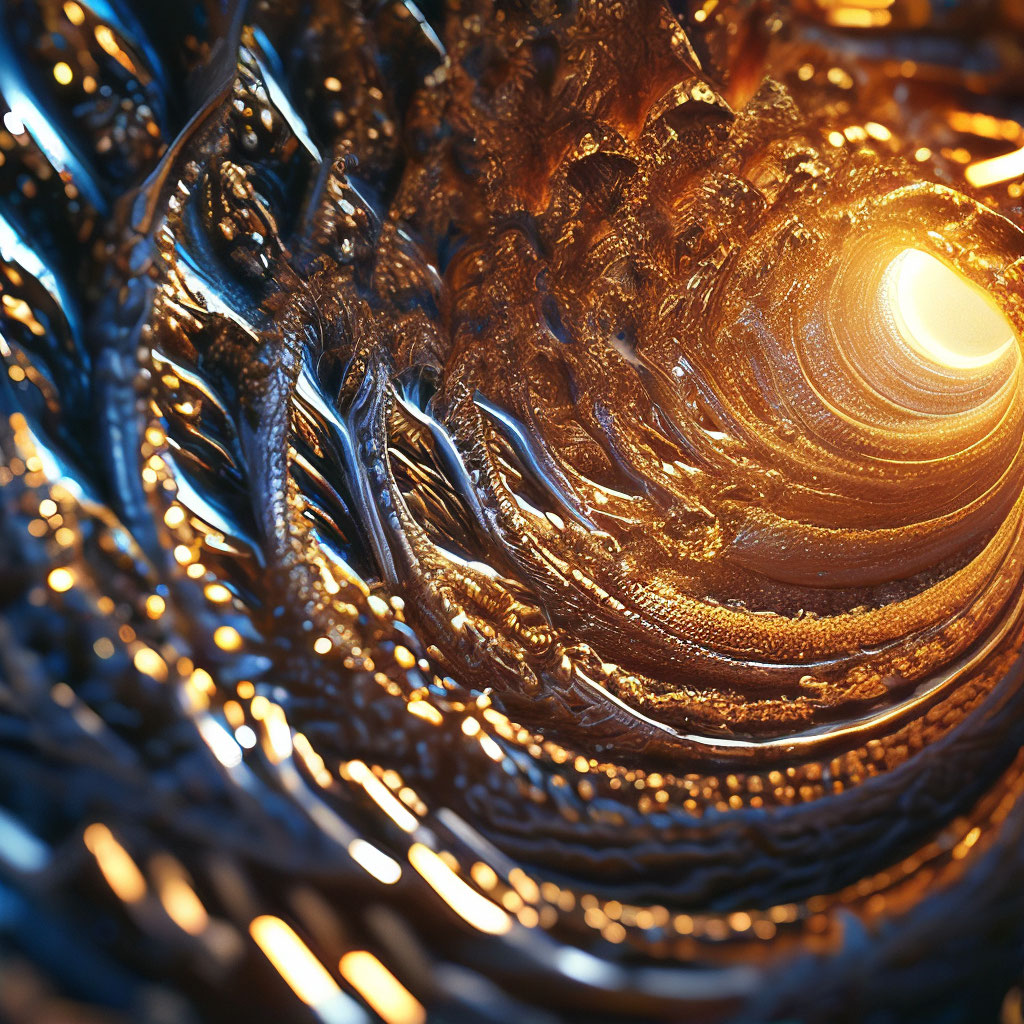 "Flight of AI thoughts, swirled by a vortex, fractal, filigree, high ...