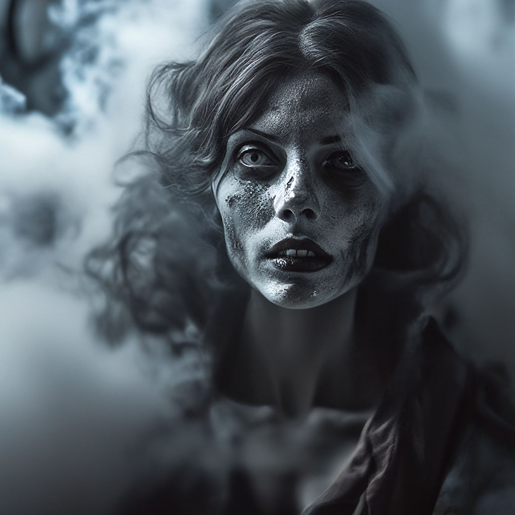 "Hyperrealism, terrible creature, creepy ghost girl in the old, in the ...