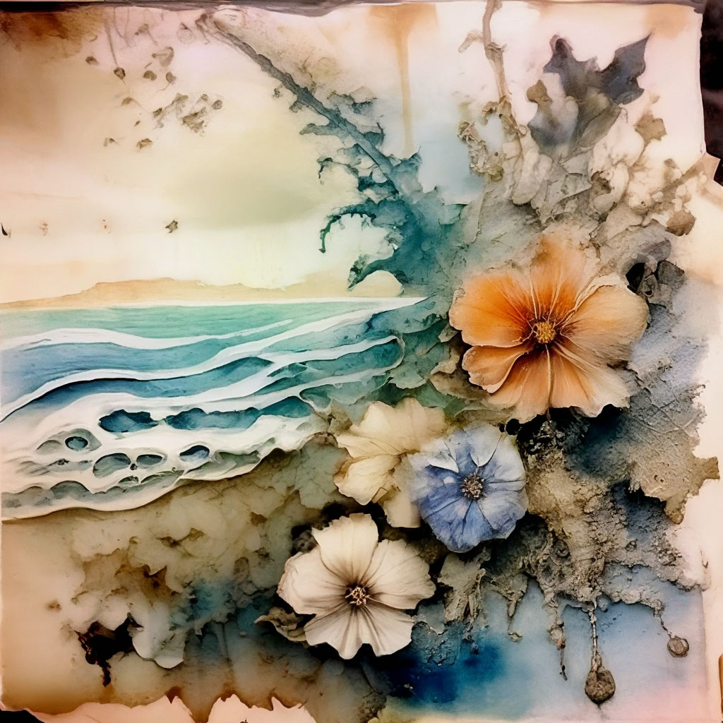 "Old shabby, creep flowers, leaves, grunge watercolor🍁 old school ...