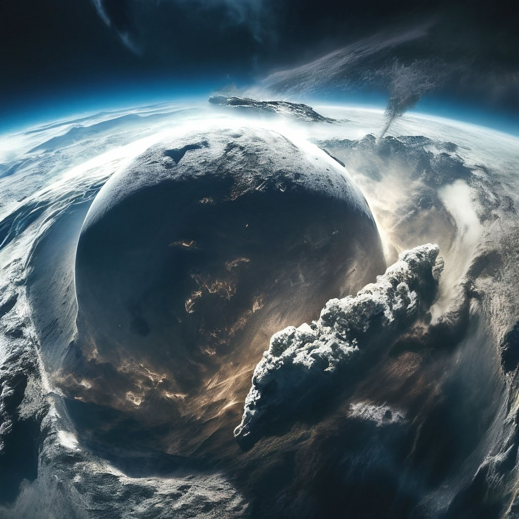 "The moon crashes into the planet Earth the view from space is ...