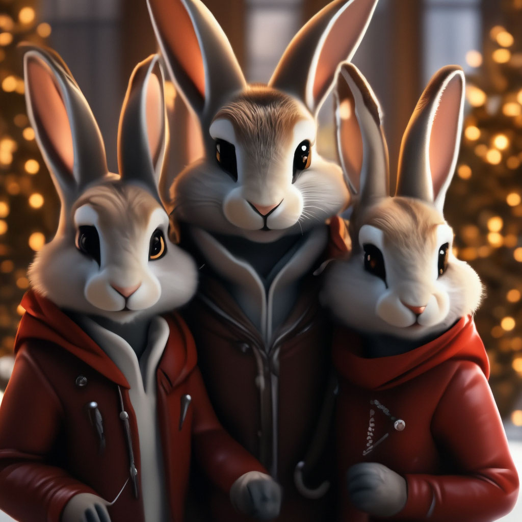 "A hare and a hare with three bunnies, anthropomorphic, furry art ...