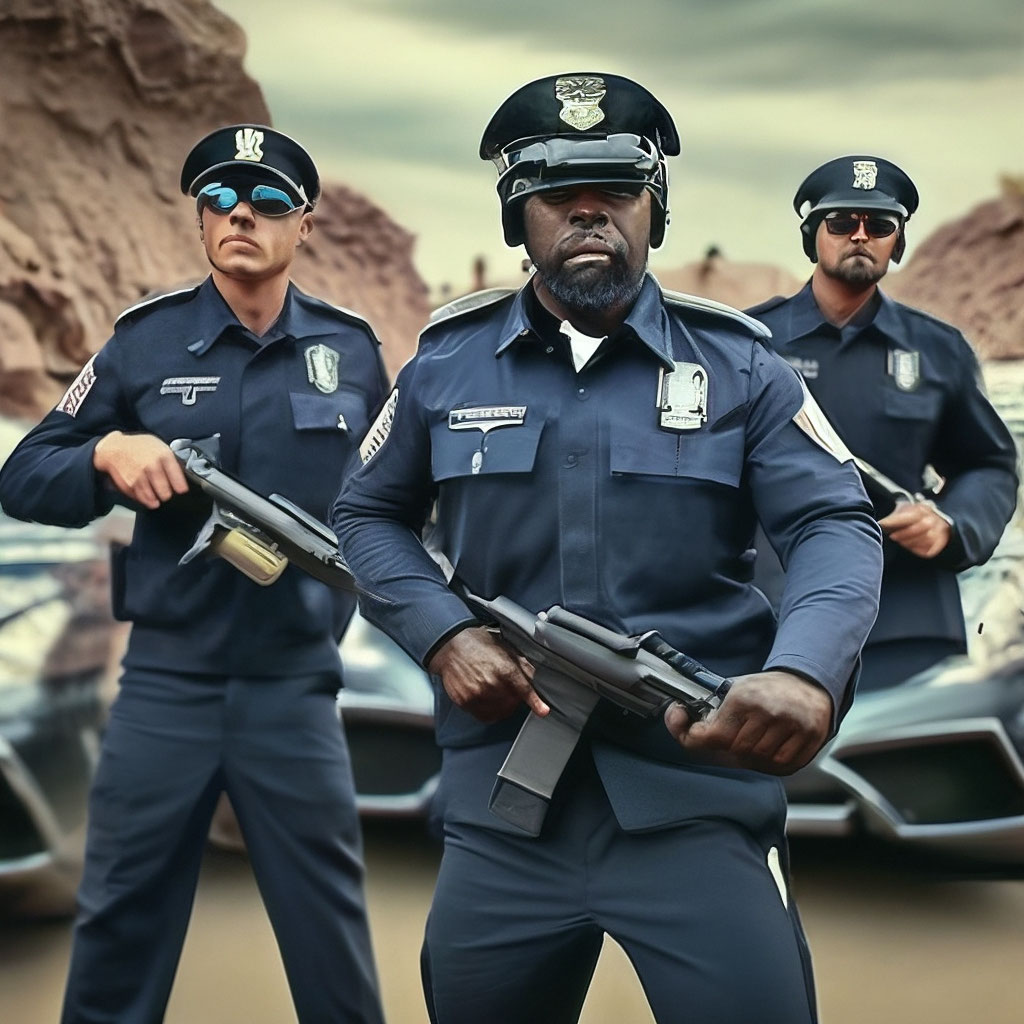 "Cops hunting a bandit realism video" — image created in Shedevrum